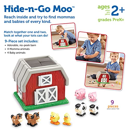 Learning Resources Hide-N-Go Moo, Farm Animal Toy, Barn Toys for Toddlers, 9 Pieces, Ages 2+