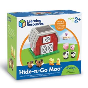 Learning Resources Hide-N-Go Moo, Farm Animal Toy, Barn Toys for Toddlers, 9 Pieces, Ages 2+