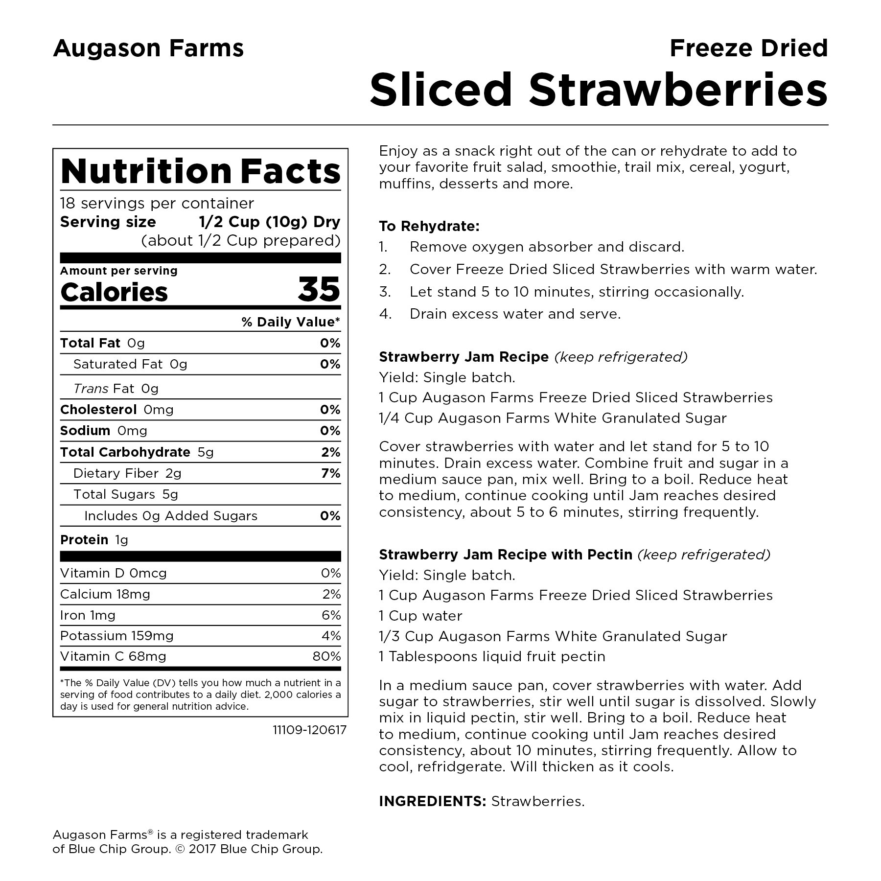 Augason Farms Freeze Dried Sliced Strawberries 6.4 oz