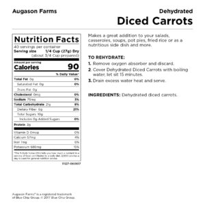 Augason Farms Dehydrated Diced Carrots,net weight 2 lbs 6 ounce.