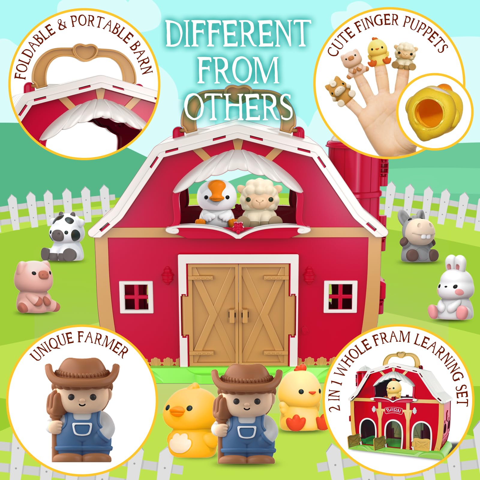 AuroTops Toys for 1 2 3 Years Old Boys and Girls, Big Barn Toy with Farm Animal, Preschool Montessori Toy, Farm Pretend Playset with Big Red Barn & Farmer, Easter Gift Toy for Toddlers