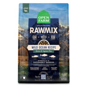 open farm rawmix grain-free wild-ocean recipe for dogs, includes kibble, bone broth, and freeze dried raw, inspired by the wild, humanely raised protein and non-gmo fruits and veggies, 20 lb