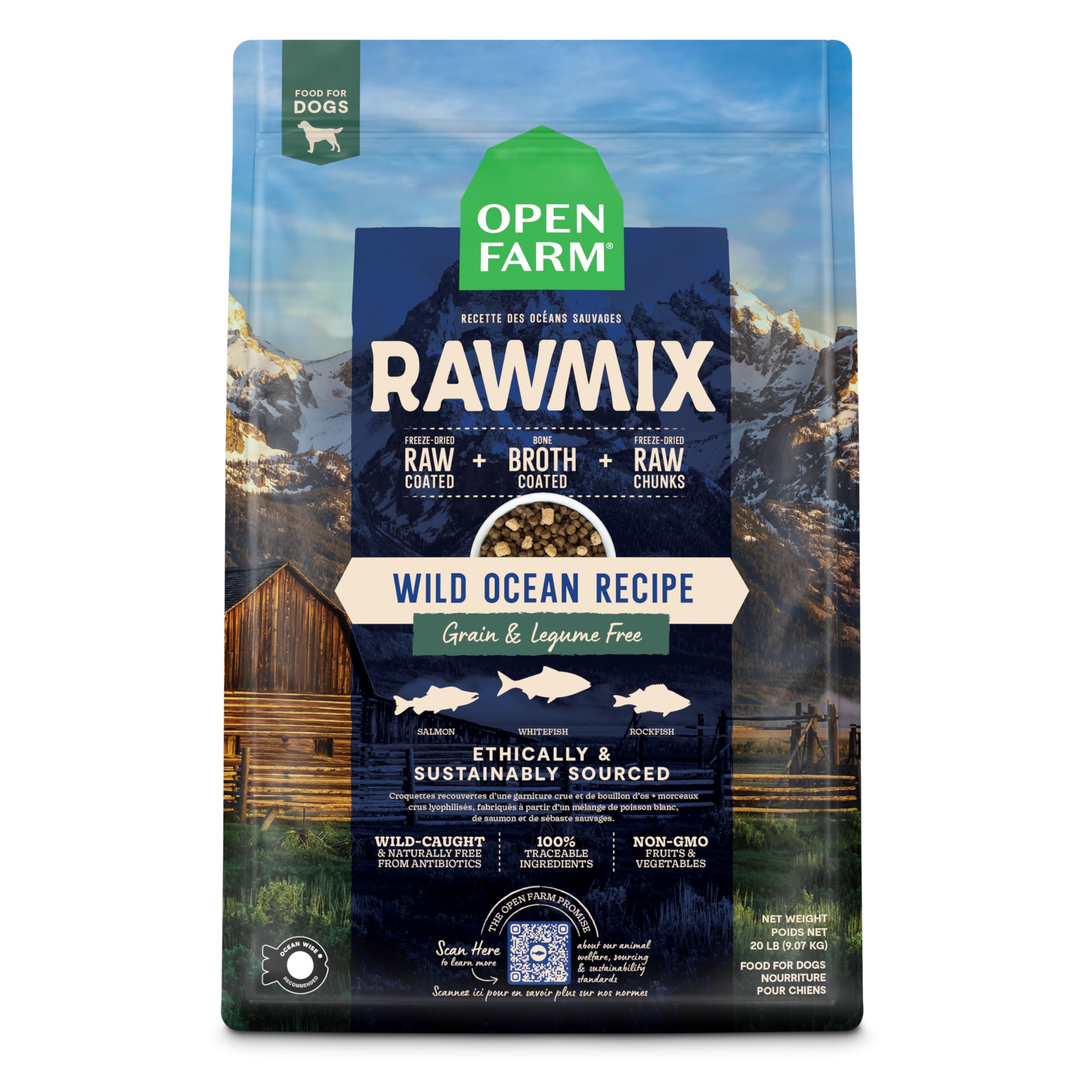 Open Farm RawMix Grain-Free Wild-Ocean Recipe for Dogs, includes Kibble, Bone Broth, and Freeze Dried Raw, Inspired by The Wild, Humanely Raised Protein and Non-GMO Fruits and Veggies, 20 lb