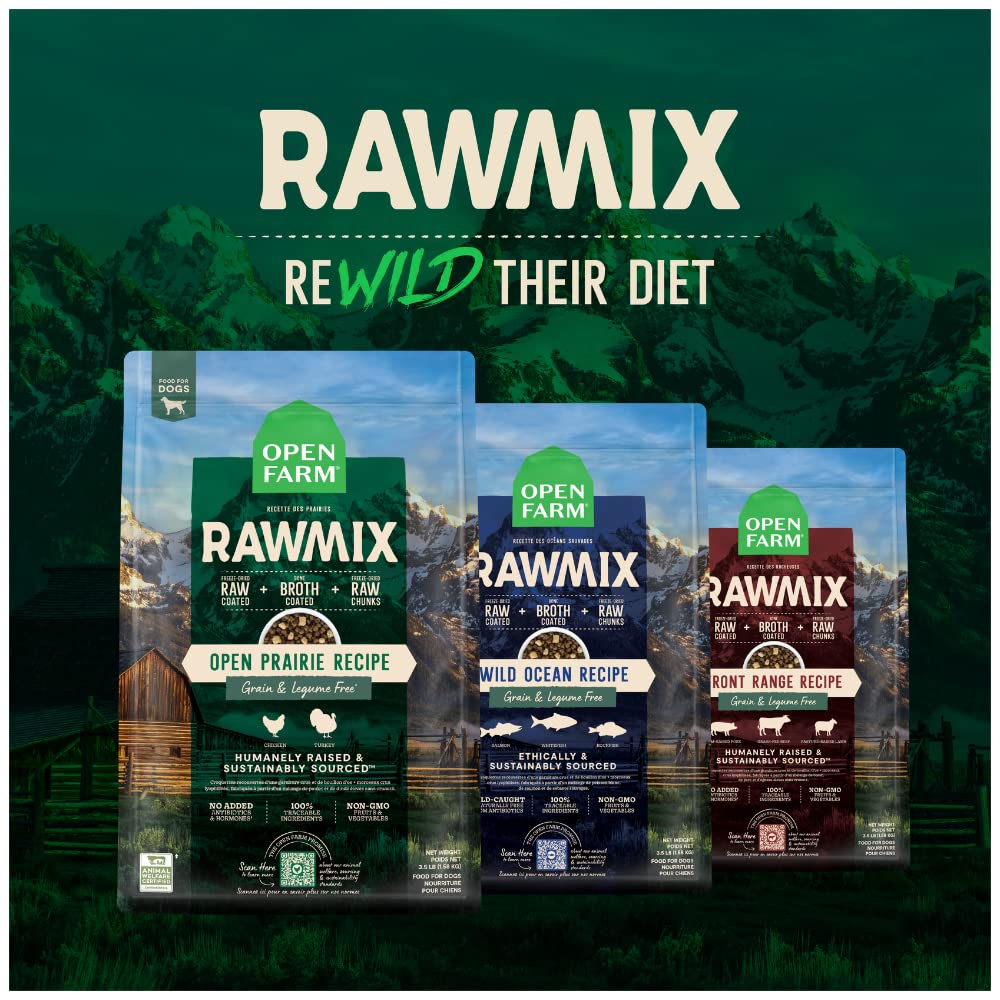 Open Farm RawMix Grain-Free Wild-Ocean Recipe for Dogs, includes Kibble, Bone Broth, and Freeze Dried Raw, Inspired by The Wild, Humanely Raised Protein and Non-GMO Fruits and Veggies, 20 lb