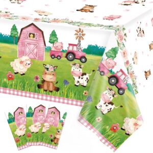 oigco 3pcs farm animal birthday party tablecloth disposable farm house barnyard theme party supplies covers for girls' birthday decorations, 54 x 108 inches