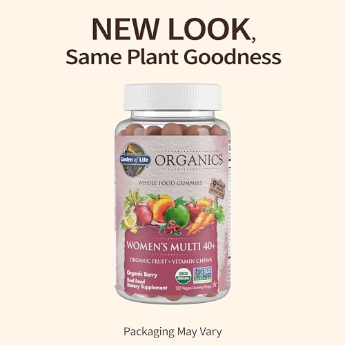 Garden of Life Organics Women 40+ Gummy Vitamins - Berry - Certified Organic, Non-GMO, Vegan, Kosher Complete Multi - Methyl B12, C & D3 - Gluten, Soy & Dairy Free, 120 Real Fruit Gummies