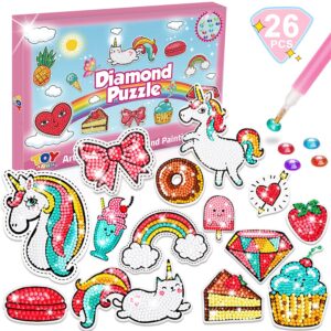 toy life diamond painting kits for kids, diamond art for kids, 26pcs diamond painting stickers, gem sticker, gem art and craft kits for kids, unicorn diamond painting for kid