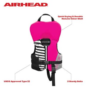 Airhead Infant Type II Life Jacket | US Coast Guard Approved | Closed Sided, Quick-Dry | Secure Buckles & Zipper | Wicked Kwik-Dry NeoLite Flex | Hot Pink