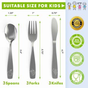 9 Piece Stainless Steel Kids Silverware Set - Child and Toddler Safe Flatware - Kids Utensil Set - Metal Kids Cutlery Set Includes 3 Small Kids Spoons, 3 Forks & 3 Knives