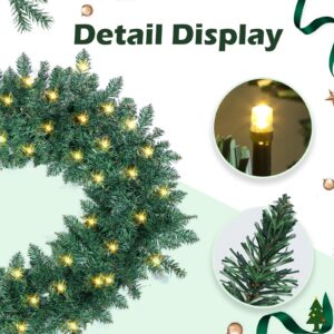 ENVEN 9FT Prelit Christmas Garland Artificial PE Mixed Pine Garland Decoration 50 LED Battery Operated Warm Lights and Timer Xmas Garlands Decor Walls Stairs Fireplaces Indoor Outdoor (GL001)