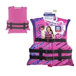 New Oceans7 US Coast Guard-Approved, Type III Youth Life Jacket - Personal Flotation Device with Flex-Form Chest and Open-Sided Design – Pink/Berry