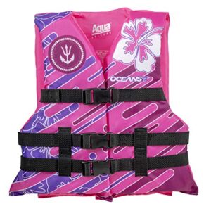 New Oceans7 US Coast Guard-Approved, Type III Youth Life Jacket - Personal Flotation Device with Flex-Form Chest and Open-Sided Design – Pink/Berry