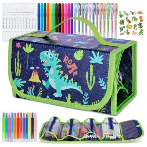 purtarly dinosaur markers set with pencil case for kids 4-8, 48pcs scented markers for boys dinosaur gifts, coloring pens art supplies back to school birthday gifts for kids ages 5 6 7 8 9