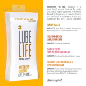 Lube Life Adventurer's Assortment Pack, Personal Lubricants 8 x 0.3 Oz - Water-Based, Silicone-and Water-Based Hybrid, Barely There Thin Silicone, Silicone Anal lube for Men, Women and Couples