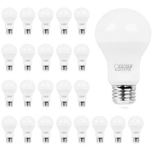 feit electric a19 led light bulbs, 60w equivalent, non dimmable, 800 lumens, e26 standard base, 5000k daylight, 80 cri, 10 year lifetime, energy efficient, 24 pack, a800850/10kled/mp/24