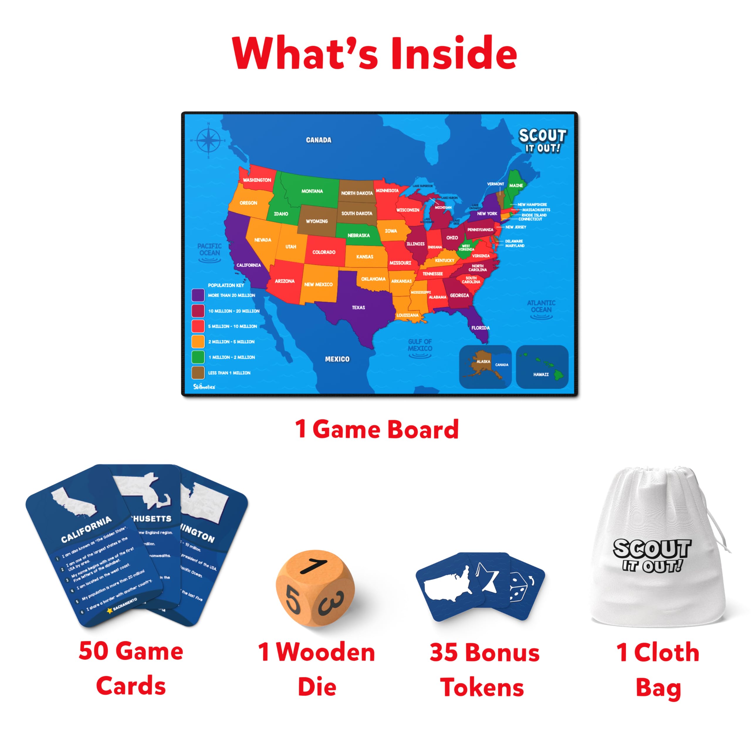 Skillmatics Board Game - Scout It Out 50 States, Guessing & Trivia Game for Families, Educational Toys, Card Games for Kids, Teens and Adults, Gifts for Boys and Girls Ages 7, 8, 9 and Up