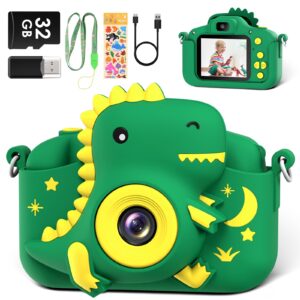 kids camera, dinosaur toddler digital camera for ages 3-12 boys girls childrens, christmas birthday gifts, selfie 1080p hd video camera for 3 4 5 6 7 8 9 years old boys girls toys gifts