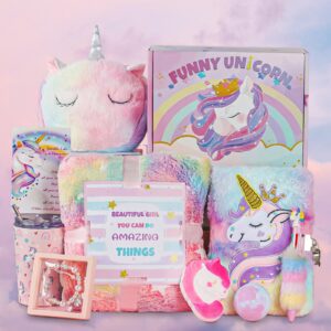 decostatue unicorn gifts for girls age 6-8 - 10pcs birthday gift box for 3 4 5 6 7 8 9 10 11 12 year old toddler girl for girls with unicorns blanket for teen girl trendy 2024