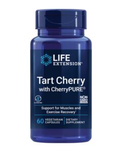 life extension tart cherry with cherrypure®, anthocyanins, oxidative stress, muscle recovery, exercise support, muscle comfort, vegetarian, gluten-free, non-gmo, 60 capsules