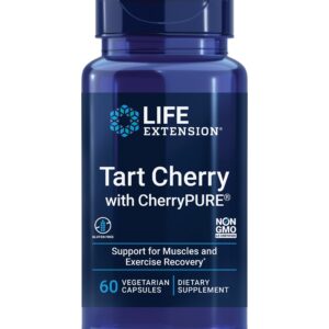 Life Extension Tart Cherry with CherryPURE®, anthocyanins, oxidative stress, muscle recovery, exercise support, muscle comfort, vegetarian, gluten-free, non-GMO, 60 capsules