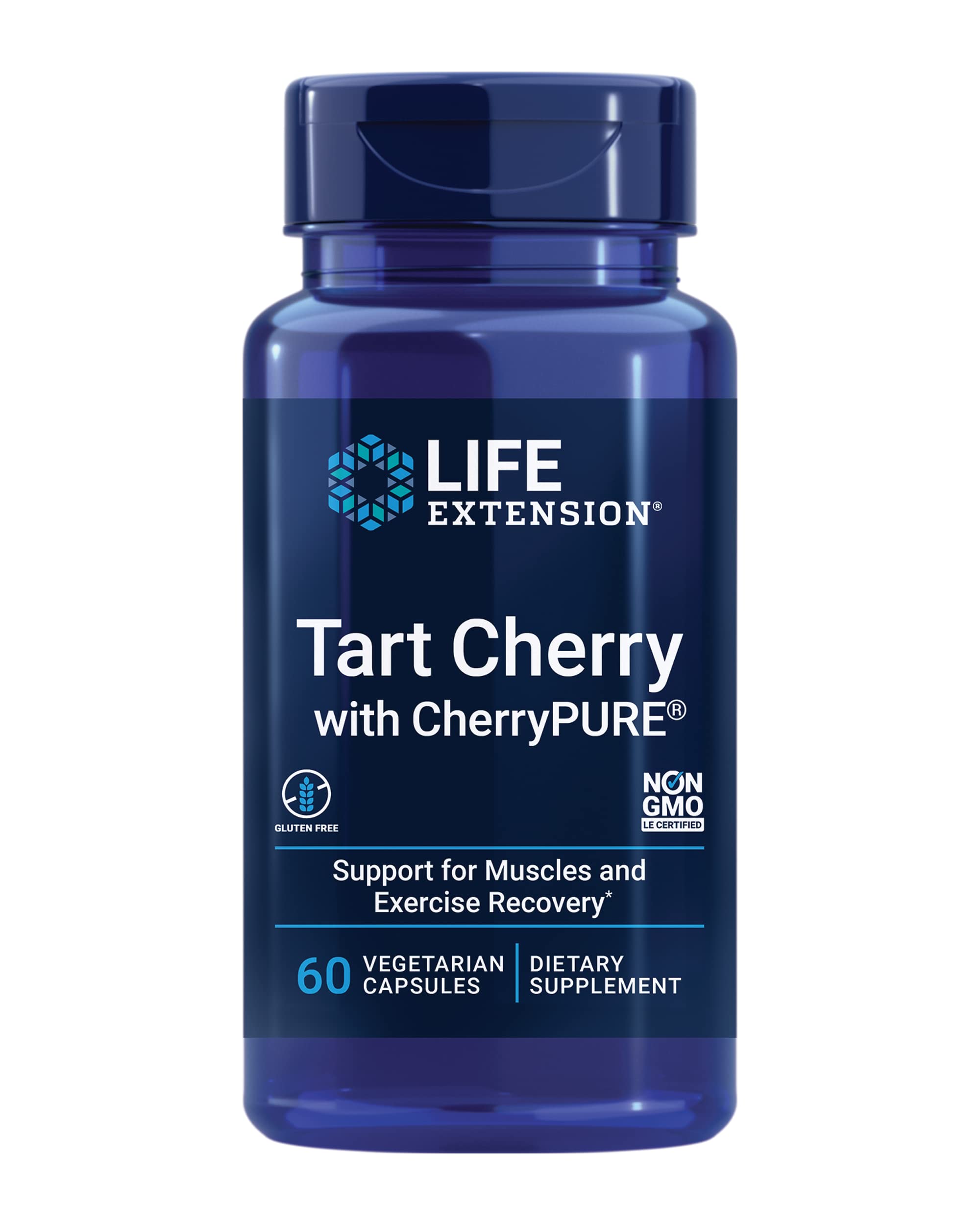 Life Extension Tart Cherry with CherryPURE®, anthocyanins, oxidative stress, muscle recovery, exercise support, muscle comfort, vegetarian, gluten-free, non-GMO, 60 capsules