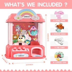 DOLIVE Claw Machine for Kids, Mini Vending Machines Arcade Candy Indoor Claw Game Prizes Toy, Electronic Pink Cool Fun Things Small Christmas Toys for Girls, Gifts for Girl 5 6 7 8 9 10 Year Old