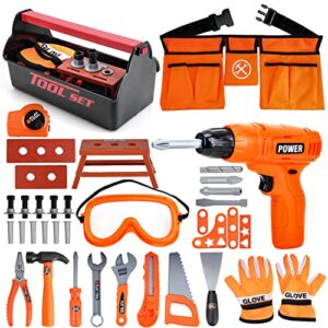 toy life kids tool set for boy ages 4-6 with kids tool belt, toddler tool set, tools for kids, kids tool box, toy tool set with drill, kids construction toys, kids tape measure, kids power tool kit