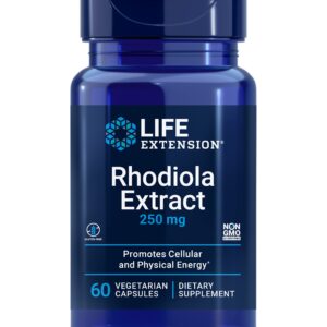 Life Extension Rhodiola Extract, Rhodiola rosea supplement, standardized extract, promotes physical and mental performance, gluten-free, non-GMO, vegetarian, 250 mg, 60 capsules