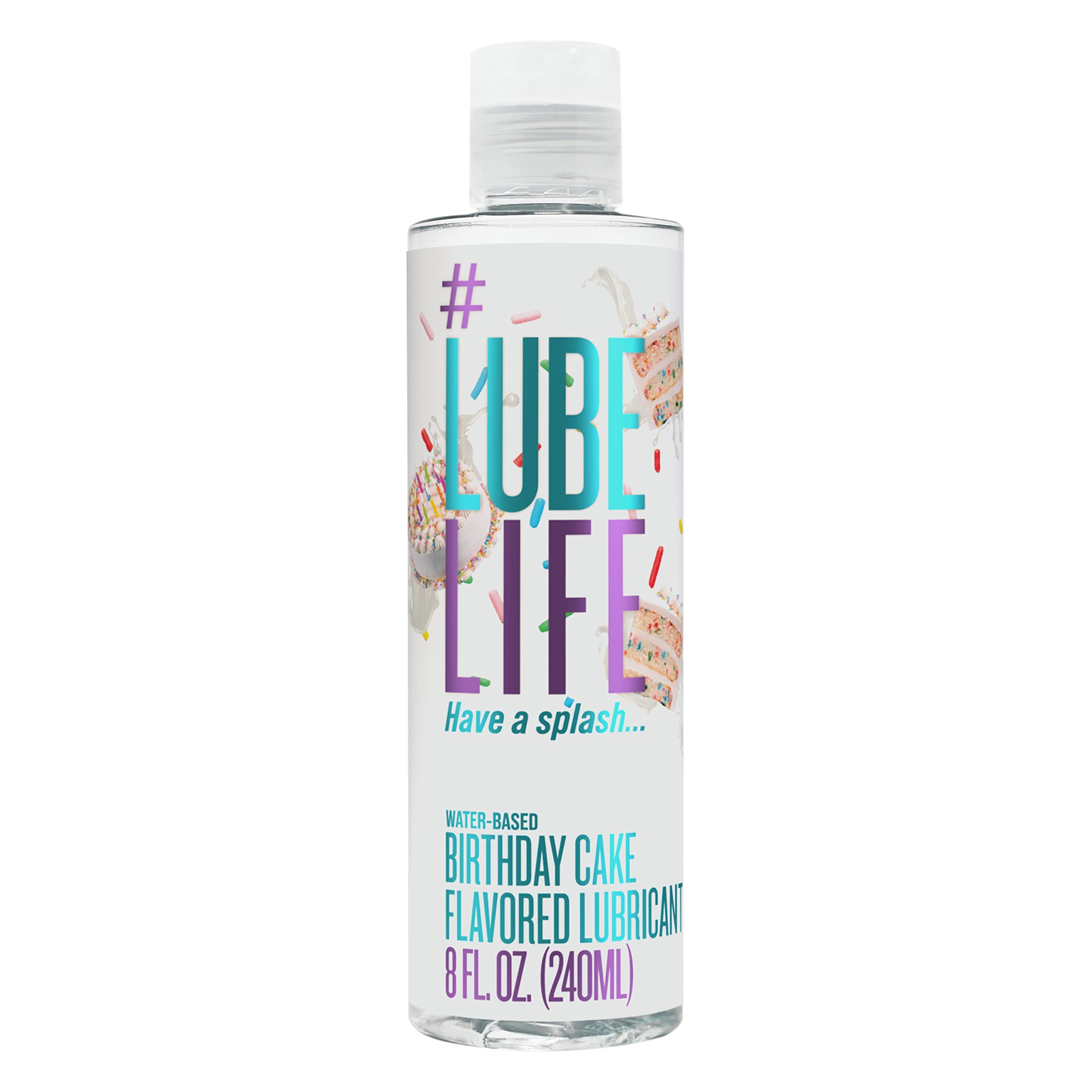 Lube Life Water-Based Birthday Cake Flavored Lubricant, Personal Lube for Men, Women and Couples, Made without Added Sugar, 8 Fl Oz