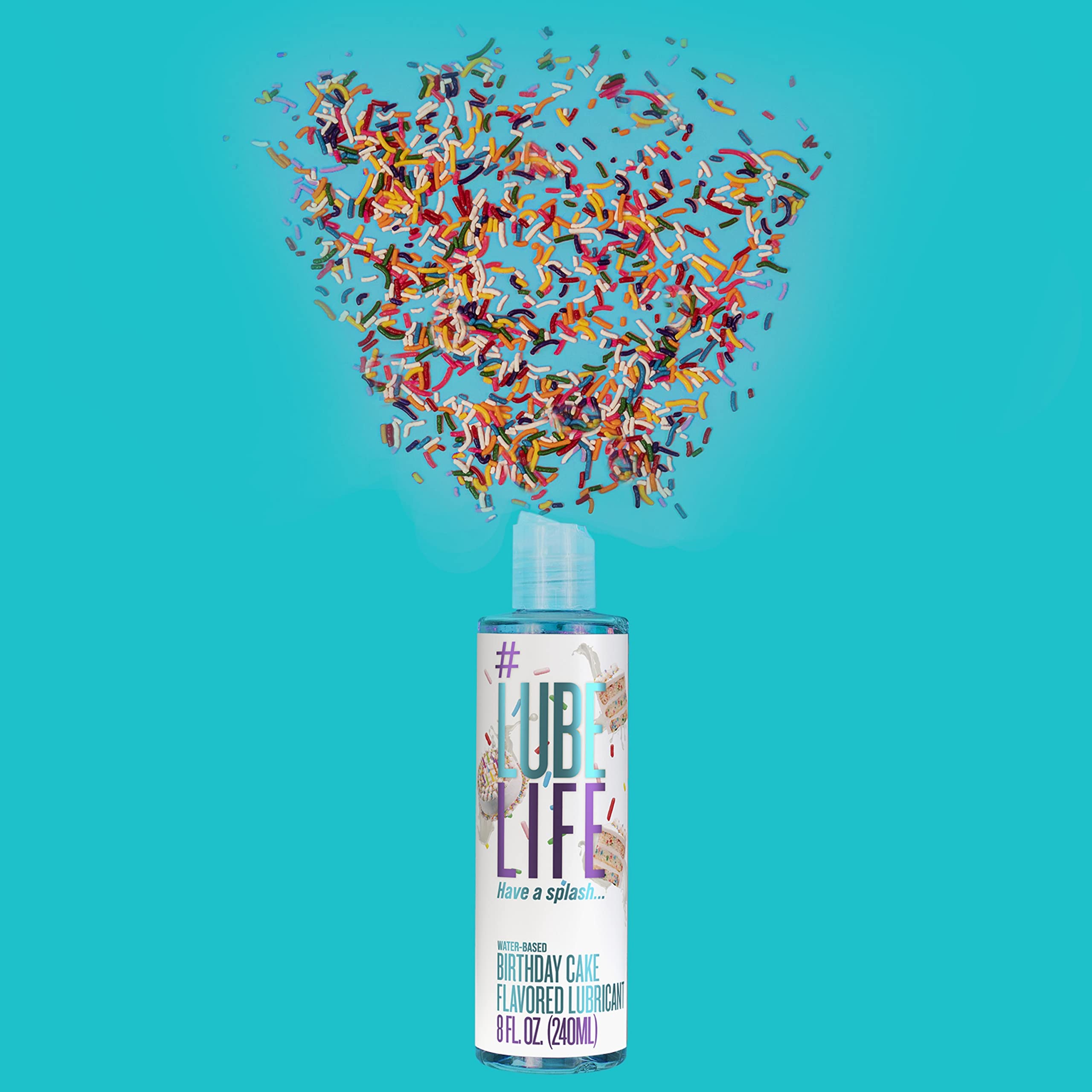 Lube Life Water-Based Birthday Cake Flavored Lubricant, Personal Lube for Men, Women and Couples, Made without Added Sugar, 8 Fl Oz