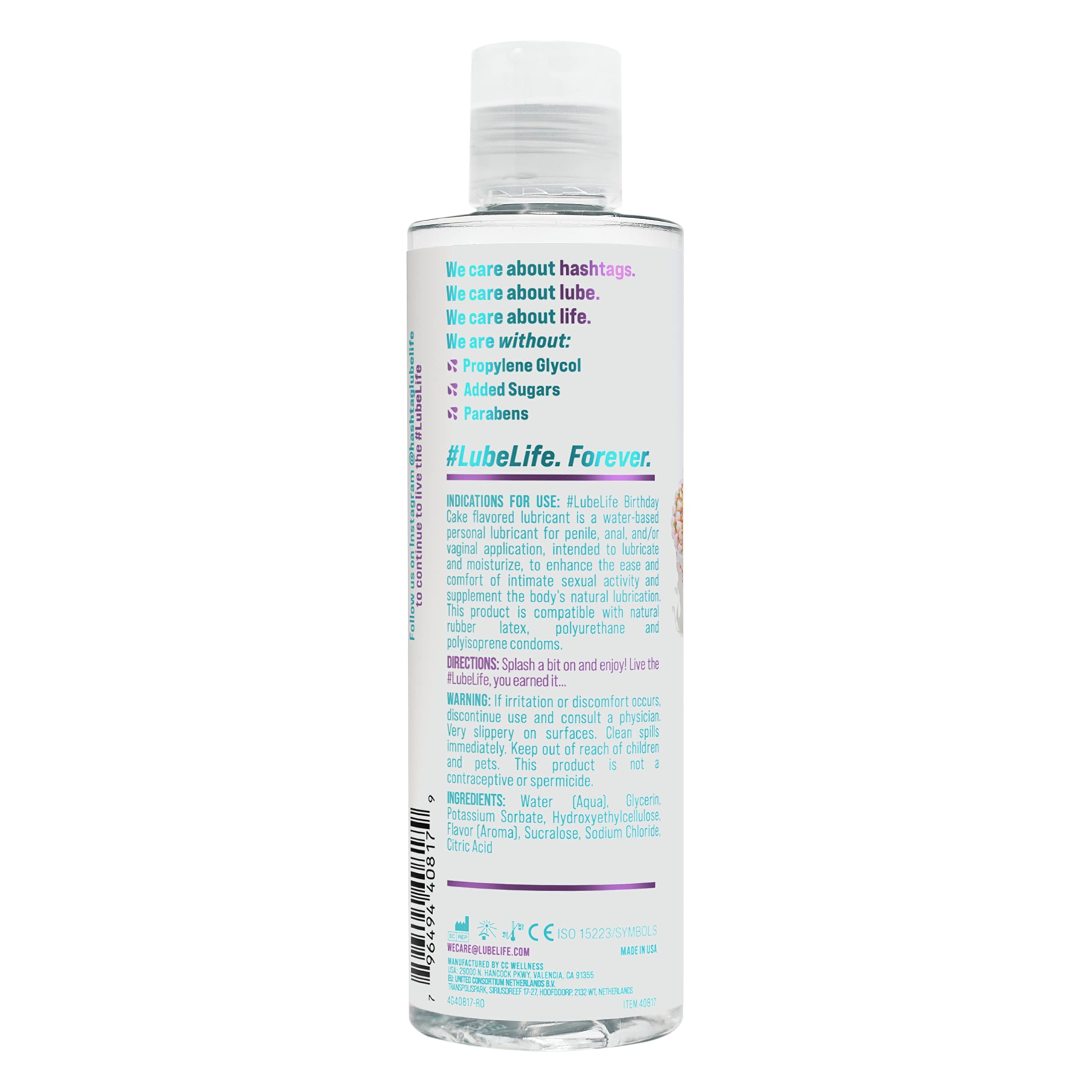 Lube Life Water-Based Birthday Cake Flavored Lubricant, Personal Lube for Men, Women and Couples, Made without Added Sugar, 8 Fl Oz