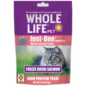 whole life pet just one salmon - cat treat or topper - human grade, freeze dried, one ingredient - protein rich, grain free, made in the usa