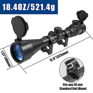 UUQ 3-9×40 Rifle Scope with Red/Green Illumination and Rangefinder Reticle - Includes Batteries, Fits 20mm Free Mounts, Waterproof and Fog-Proof,for Hunting,Airsoft and Pellet Guns