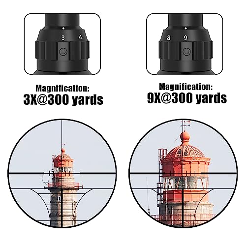 UUQ 3-9×40 Rifle Scope with Red/Green Illumination and Rangefinder Reticle - Includes Batteries, Fits 20mm Free Mounts, Waterproof and Fog-Proof,for Hunting,Airsoft and Pellet Guns