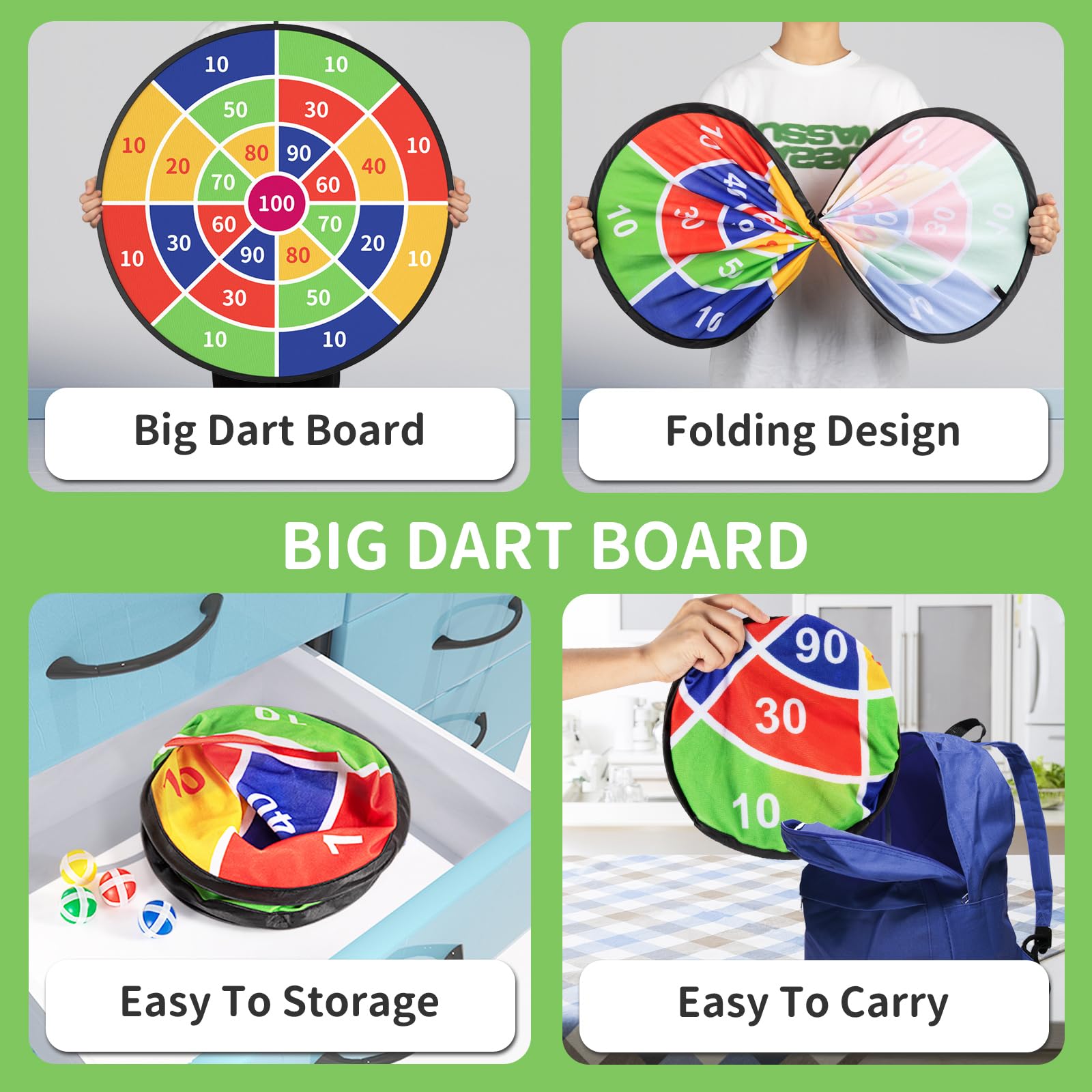 TEMI 29" Large Dart Board for Kids, Boys Toys Dartboards with 20 Velcro Sticky Balls, Indoor & Outdoor Sport Fun Party Play Game Toys, Birthday Gifts for Boys Girls 3 4 5 6 7 8 9 10 11 12 Years Old