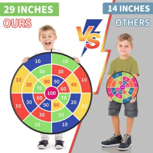 TEMI 29" Large Dart Board for Kids, Boys Toys Dartboards with 20 Velcro Sticky Balls, Indoor & Outdoor Sport Fun Party Play Game Toys, Birthday Gifts for Boys Girls 3 4 5 6 7 8 9 10 11 12 Years Old