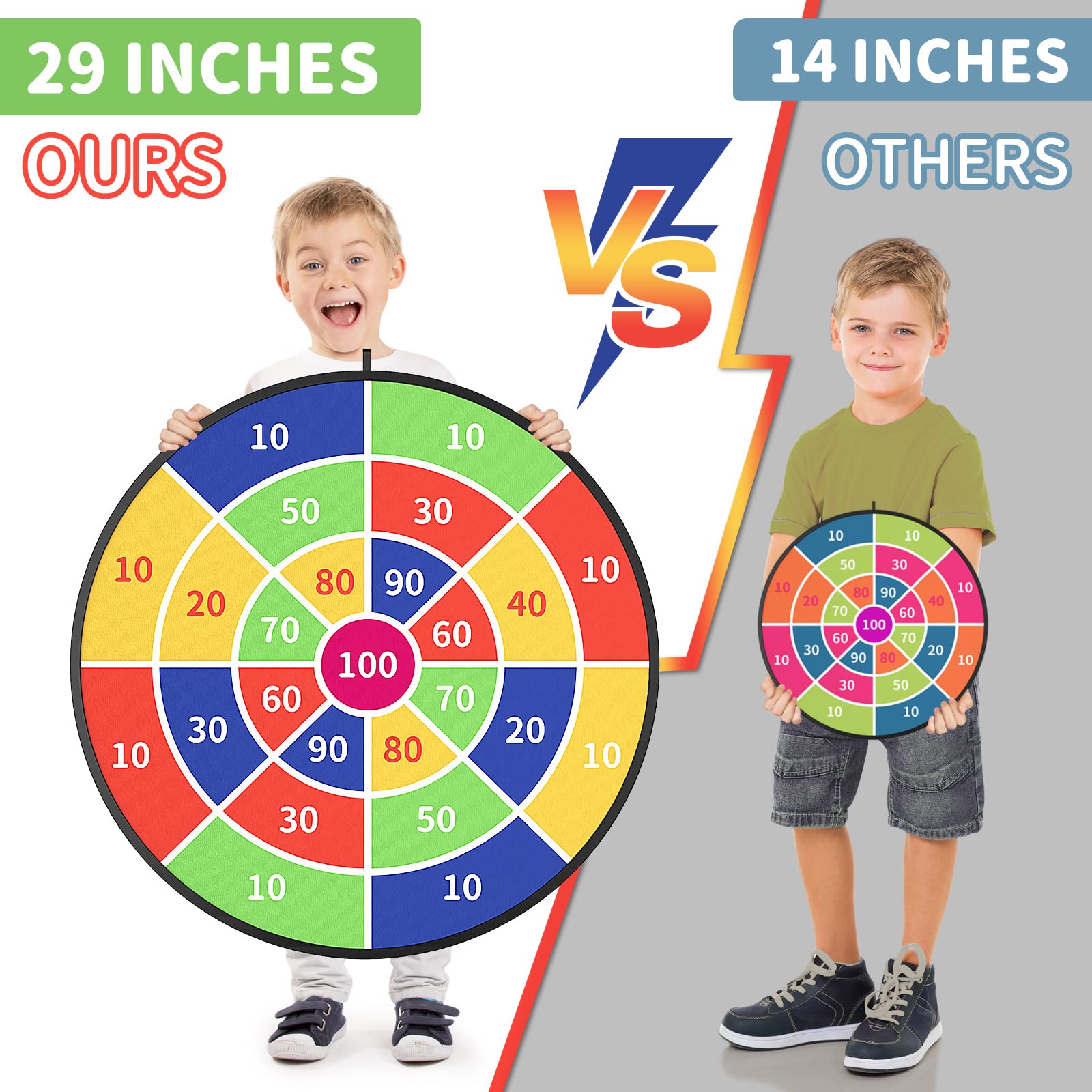 TEMI 29" Large Dart Board for Kids, Boys Toys Dartboards with 20 Velcro Sticky Balls, Indoor & Outdoor Sport Fun Party Play Game Toys, Birthday Gifts for Boys Girls 3 4 5 6 7 8 9 10 11 12 Years Old