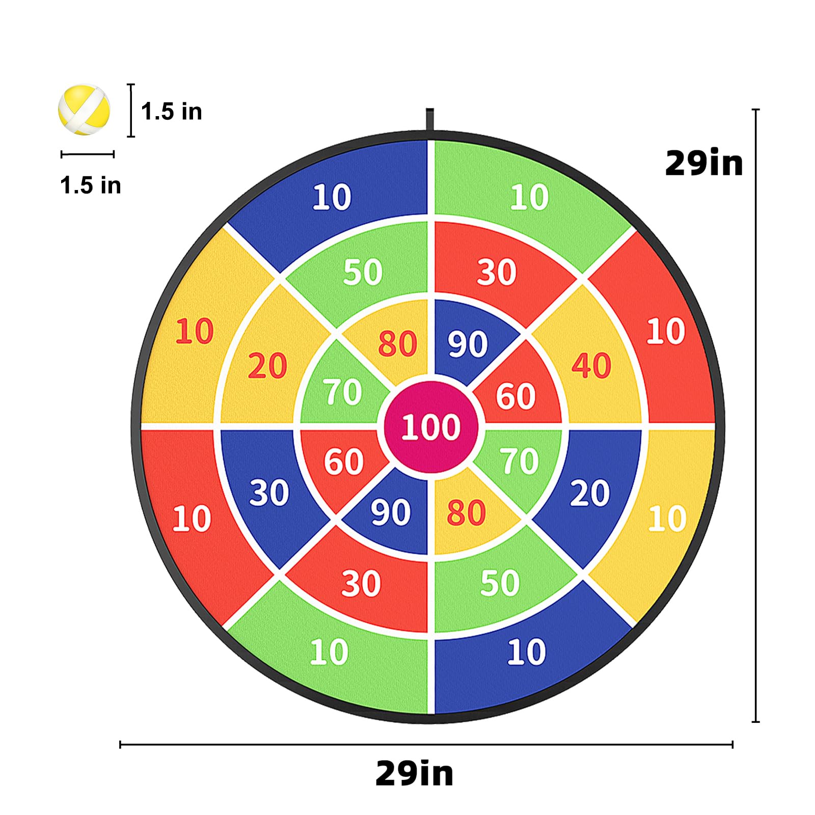 TEMI 29" Large Dart Board for Kids, Boys Toys Dartboards with 20 Velcro Sticky Balls, Indoor & Outdoor Sport Fun Party Play Game Toys, Birthday Gifts for Boys Girls 3 4 5 6 7 8 9 10 11 12 Years Old