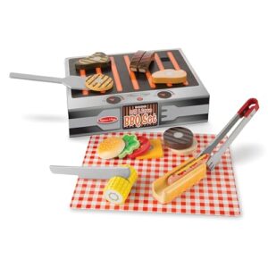 melissa & doug grill and serve bbq set (20 pcs) - wooden play food and accessories