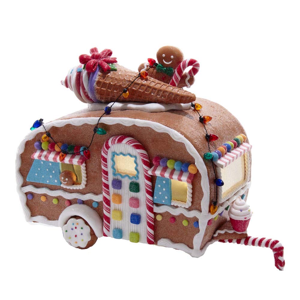 Kurt S. Adler 8.4-Inch Battery-Operated Light-Up Gingerbread Food Truck Table Piece, Multi