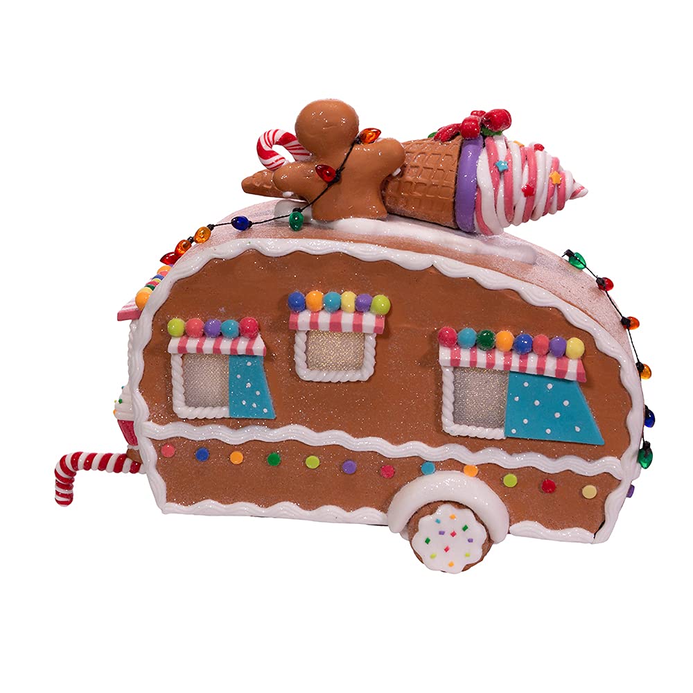 Kurt S. Adler 8.4-Inch Battery-Operated Light-Up Gingerbread Food Truck Table Piece, Multi