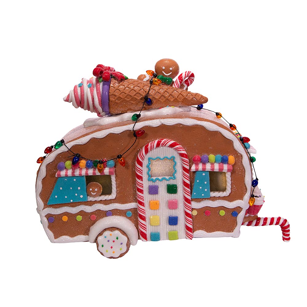 Kurt S. Adler 8.4-Inch Battery-Operated Light-Up Gingerbread Food Truck Table Piece, Multi