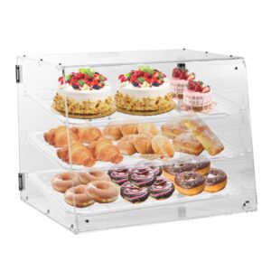 vevor pastry display case, 3-tier commercial countertop bakery display case, acrylic display box with rear door access & removable shelves, keep fresh for donut bagels cake cookie, 20.7"x14.2"x16.3"