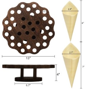 AVLA Ice Cream Cone Holder with 100 Wooden Cones, 36 Holes Waffle Cone Display Stand, Snack Tray for Wedding, Hand Roll Sushi Popcorn Rack for Birthday Party, Buffet, Restaurant, Food Truck