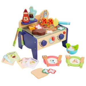 bluey – wooden bbq and salad set, 33-piece colorful playset with tongs and food pieces – realistic role-play & imaginative fun for ages 3 years and up, medium