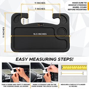 EcoNour 2 in 1 Car Steering Wheel Desk | Steering Wheel Tray for Laptop Car Mount with Pen Holder | Car Food Tray for Eating with Drinks Holder | Multipurpose Travel Car Accessories