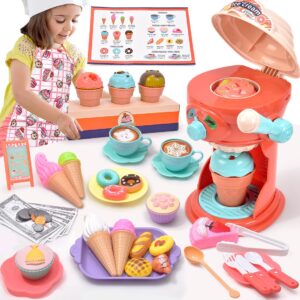 g.c 61pcs ice cream play set toy kids toddlers pretend play ice cream maker shop counter apron scoop dessert food kitchen accessories playset girls boys birthday gifts for 3 4 5 6 years old