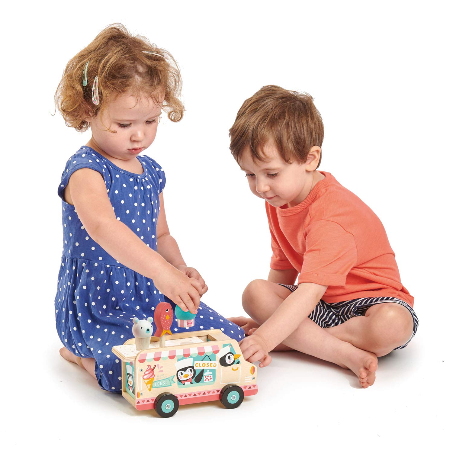 Tender Leaf Toys - Penguin’s Gelato Van - Food Truck Style Pretend Play, Ice Cream and Ice Lolly Wooden Vehicle - Encourage Role Play and Develops Social Skills for Children - Age 18m+