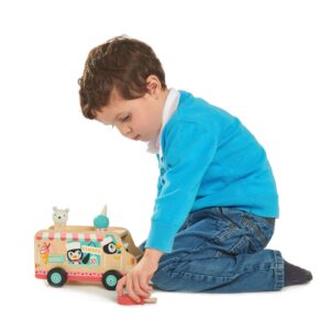 Tender Leaf Toys - Penguin’s Gelato Van - Food Truck Style Pretend Play, Ice Cream and Ice Lolly Wooden Vehicle - Encourage Role Play and Develops Social Skills for Children - Age 18m+