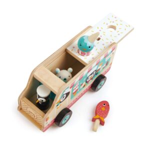 Tender Leaf Toys - Penguin’s Gelato Van - Food Truck Style Pretend Play, Ice Cream and Ice Lolly Wooden Vehicle - Encourage Role Play and Develops Social Skills for Children - Age 18m+